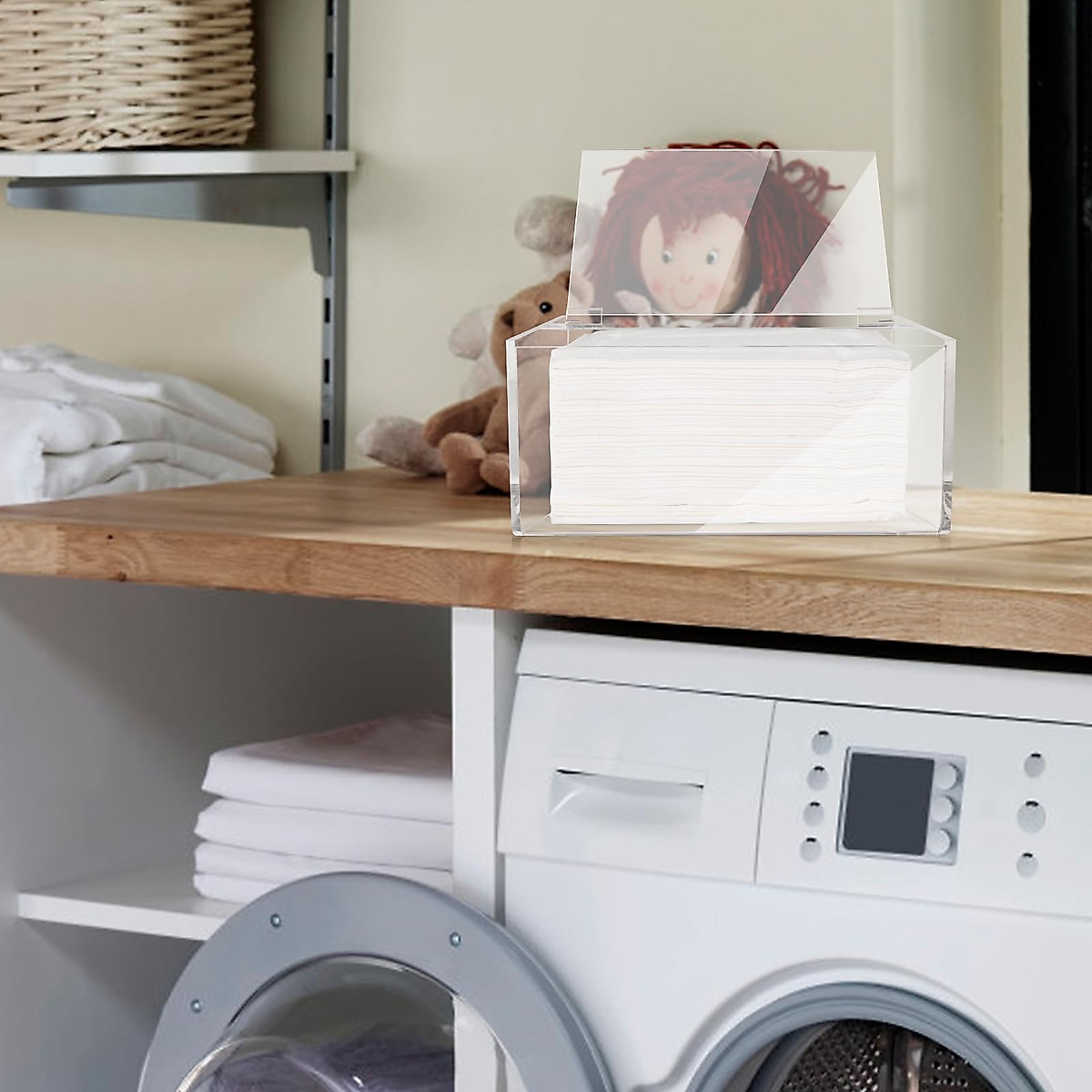 Acrylic Laundry Dryer Sheet Holder Blank Clear Dryer Sheet Dispenser Dryer Sheet Container for Home Laundry Room Organization Acrylic Box with Lid Laundry Softener Dispenser Laundry Room Decorations