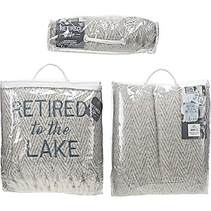 Pavilion Gift Company Lake-Blue 50x60 Inch Embroidered Text Throw Blanket Retirement Gift, Grey