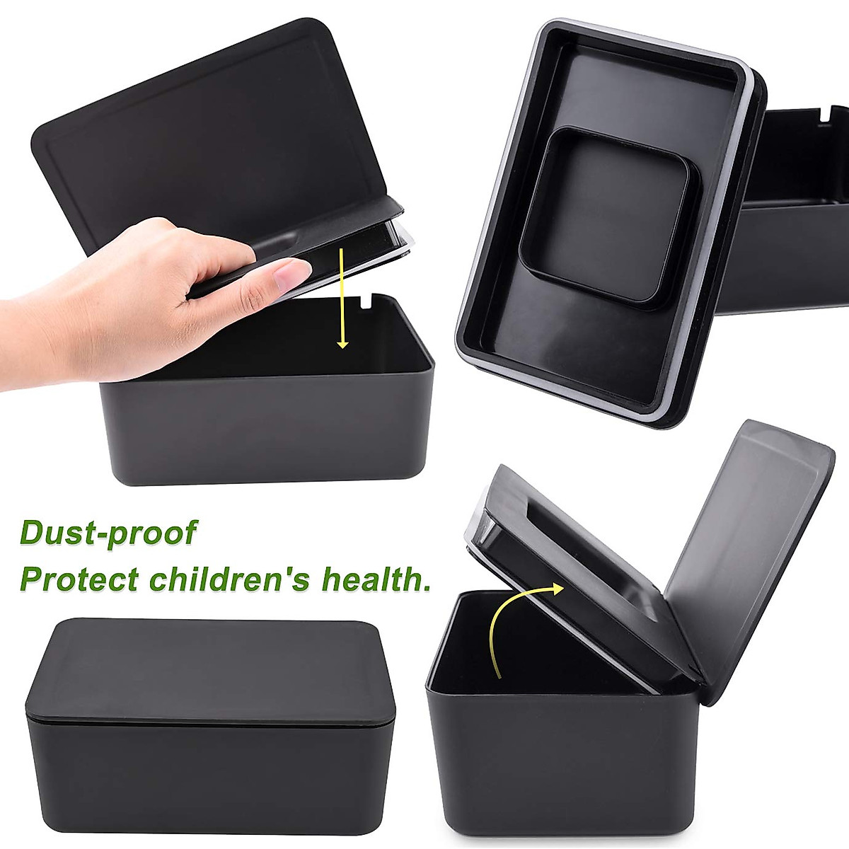 KONUNUS Wet Wipes Storage Box, Wipes Dispenser Holder Tissue Storage Box Case with Lid Dustproof for Home Office, Black
