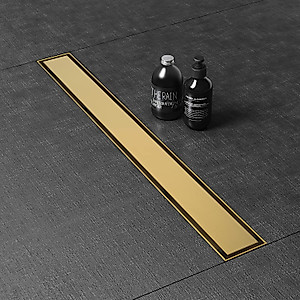 WEBANG 24 Inch Shower Linear Gold Drain Rectangular Floor Drain with Accessories Reversible 2-in-1 Cover Tile Insert Grate Removable SUS304 Stainless Steel CUPC Certified Brushed Gold Brass