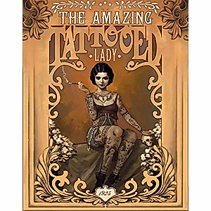 Red Horse Designs The Tattooed Lady, Vintage Decor, Antique Tattoo Model Photo, Retro Room Decor Photo Prints, Vintage 11 x 14 Prints