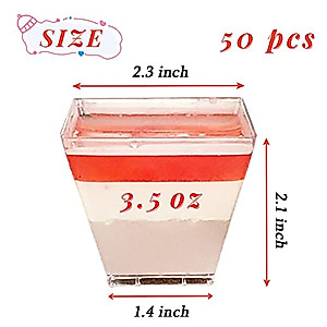 Gddochn 50 Pack 3.5 oz/100ml Plastic Square Dessert Cups,Square Small Appetizer Cups,Square Clear Plastic Dessert Tumbler Cup for Desserts,Appetizers,Puddings,Chocolate Cakes,Ice Cream