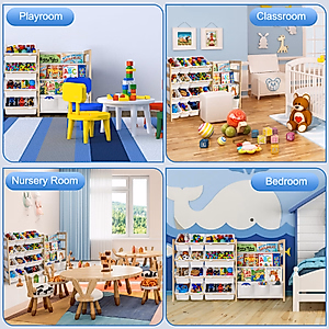 Large Toy Storage Organizer with 12 Toy Bins, Toy Organizers and Storage with Bookshelf for Kids, Playroom Organization and Storage Bins