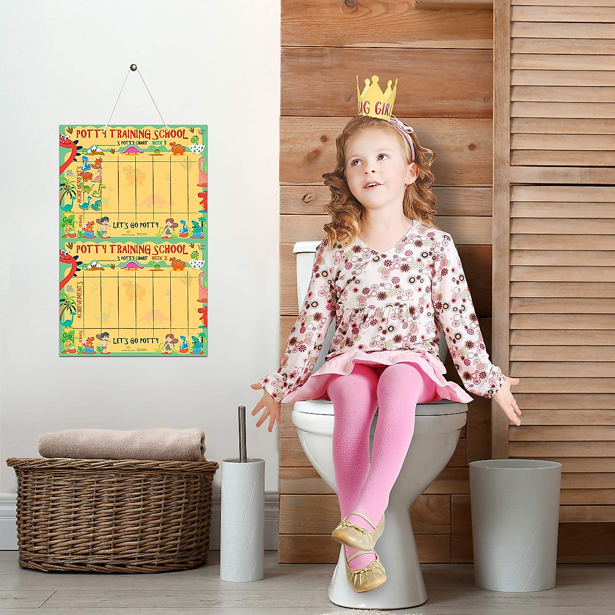 ATHENA FUTURES Potty Training Count Down Timer Watch with Lights and Music - Rechargeable, Dinosaur Yellow Band and Potty Training Chart for Toddlers - Dinosaur with Kids Cartoon - Sticker Chart