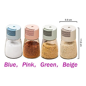 Salt And Pepper Shakers Precise Quantitative Push Type,0.5g Metering Salt Shaker,Quantitative Seasoning Tank,Measuring Salt And Pepper Shakers Glass,Kitchen Must Haves 2023 (2PCS Pink+Green)