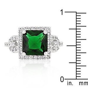 Kate Bissett Halo Style Engagement Ring with 10mm Princess Cut Emerald Green and Round Cut Clear CZ (9) Size 9