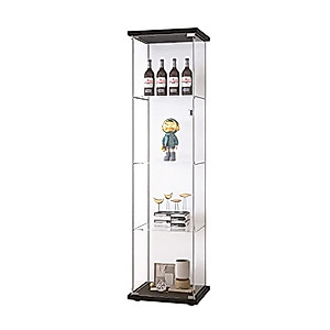 FANYUSHOW Glass-Door Cabinet, 4-Shelf Curio Cabinet,Glass Display Shelf,Glass Display Cabinet,Black