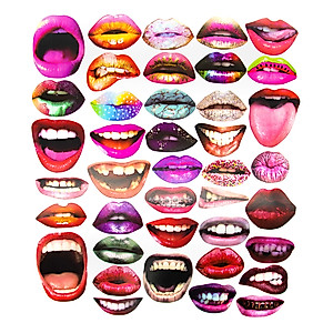 AUEAR, 40 Pack Party Photo Booth Props Funny Lips Mouth Selfie Props Accessories with Stick for Christmas Birthday Wedding Graduation Party and Halloween