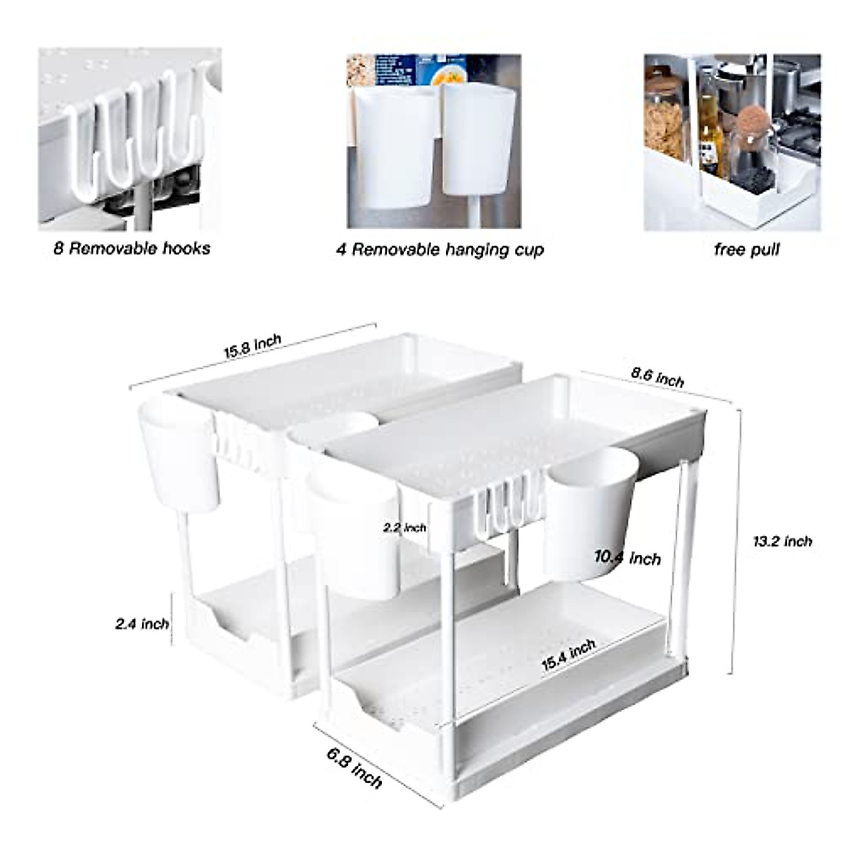 Under Sink Organizers and Storage,2 Pack Under Sink Organizer 2 Tier Under Cabinet Storage Bathroom Cabinet Organizer Bathroom Organizer Under Sink