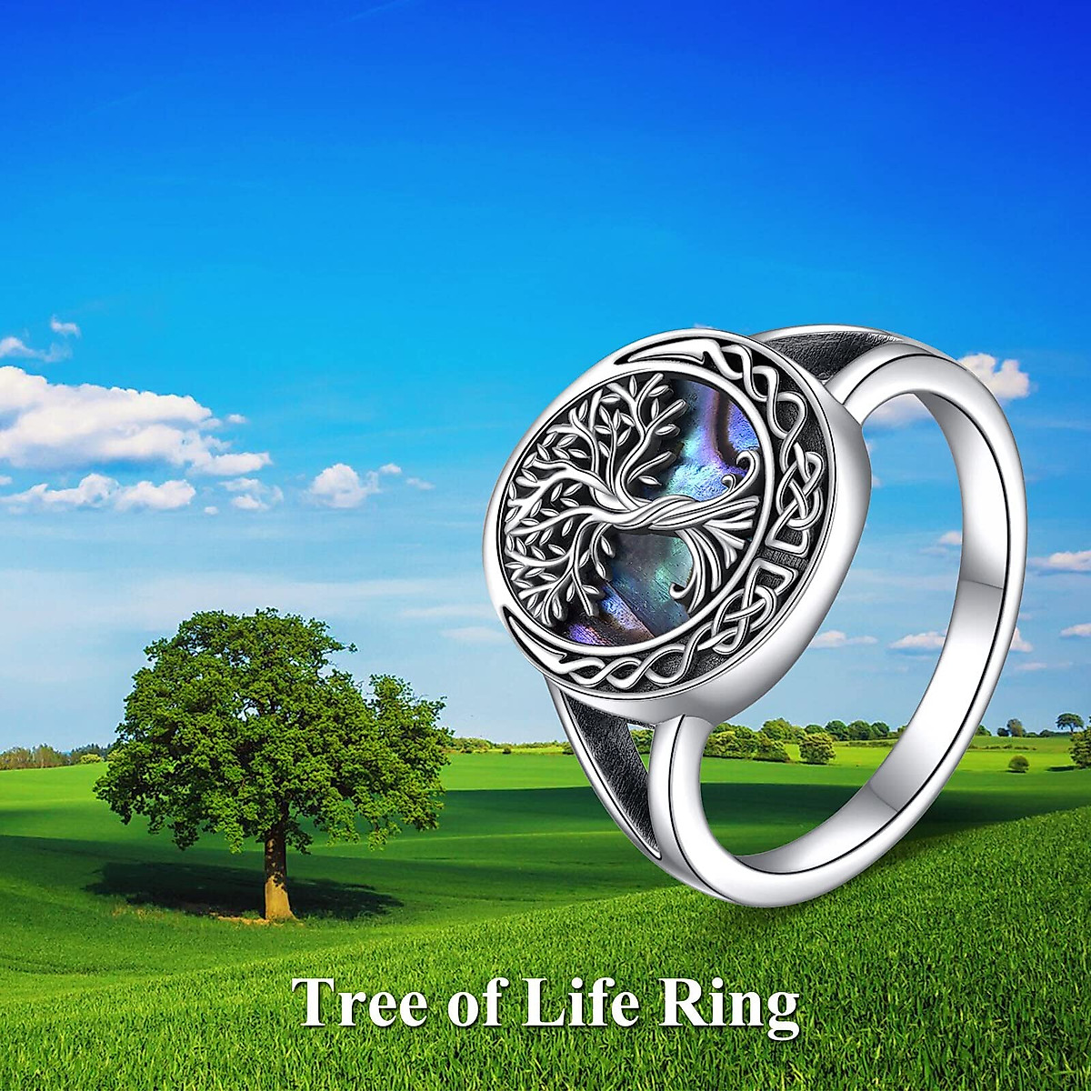 ONEFINITY Tree of Life Rings Sterling Silver Celtic Knot Tree of Life Rings Family Tree Jewelry Gifts for Women (Abalone shell, 7)