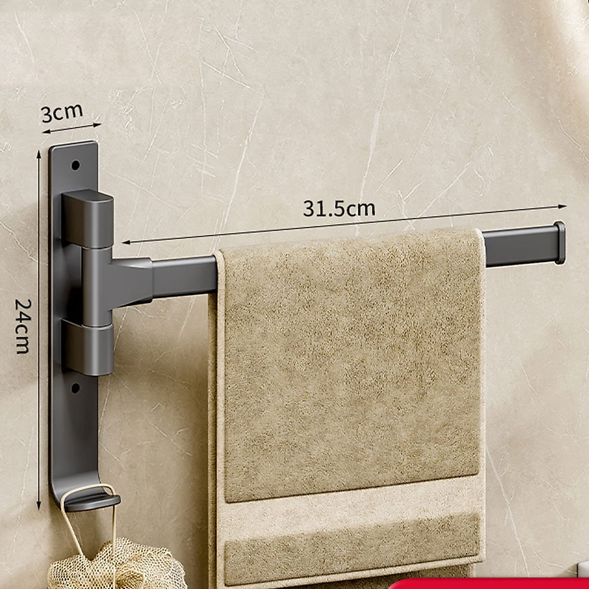 WRJAHCG Swivel Towel Bar, Towel Rack for Badroom,Vertical Towel Rack for Kitchen, Wall Mounted Movable Double Towel Rails, Towel Rack Shelf Holder Storage Organizer for Bathroom,Gray,1