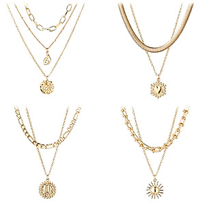 wgoud 9PCS Dainty Gold Multi Layered Pendant Choker Necklaces for Women, 14K Gold Plated Paperclip Chain Necklace Simple Cute Cross Heart Butterfly Pendant Necklace for Women. (StyleD Gold)