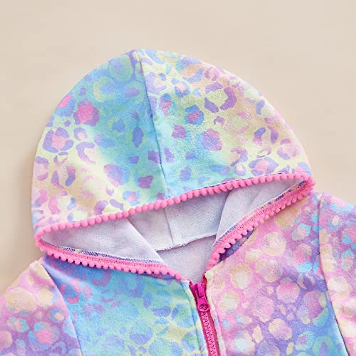 Girls Swim Cover Up Kid Hooded Zip-Up Terry Swimsuit Coverup Towel Bathing Suit Bathrobe Pool Swim Beach Robe Dress (Colorful, 7-8 Years)