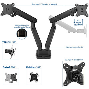 VIVO Premium Aluminum Full Motion Dual Monitor Desk Mount Stand with Lift Engine Arm, Fits Ultrawide Screens up to 35 inches, STAND-V102BB