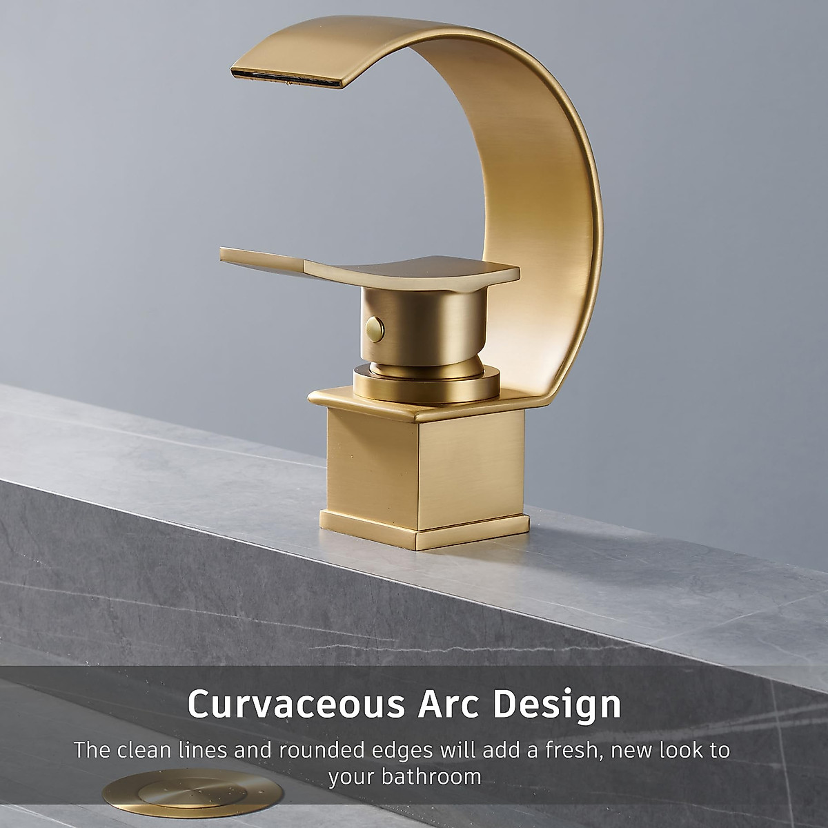 MONDAWE Faucet for Bathroom Sink, Waterfall Single Handle Vanity Faucet for Sink 1 Hole in Brushed Gold