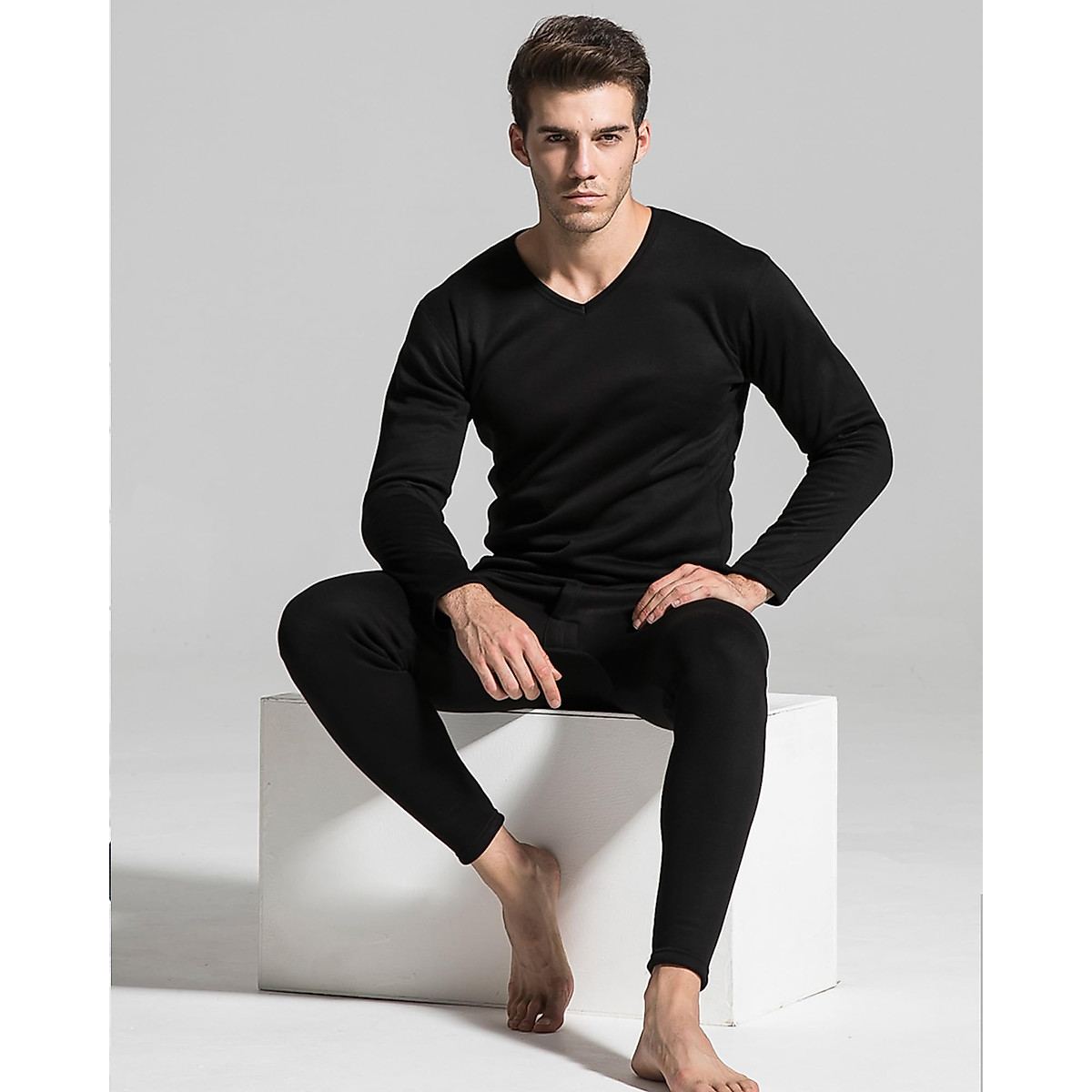 JZCreater Thermal Underwear for Men, Mens Long Johns Thermal Underwear Set, Winter Fleece Lined Base Layer Set for Cold Weather (Large, Black)