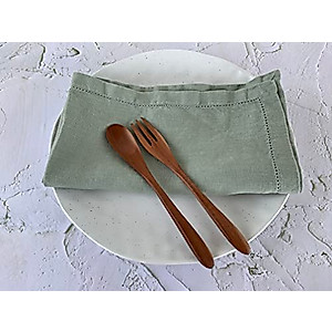 Hemstitched Linen Napkins – 20 Inch x 20 Inch – Stonewashed Pure Linen Cloth Dinner Napkins with Mitered Corners - 100% French Flax – Machine Washable - Set of 4 (Soft Sage Green)