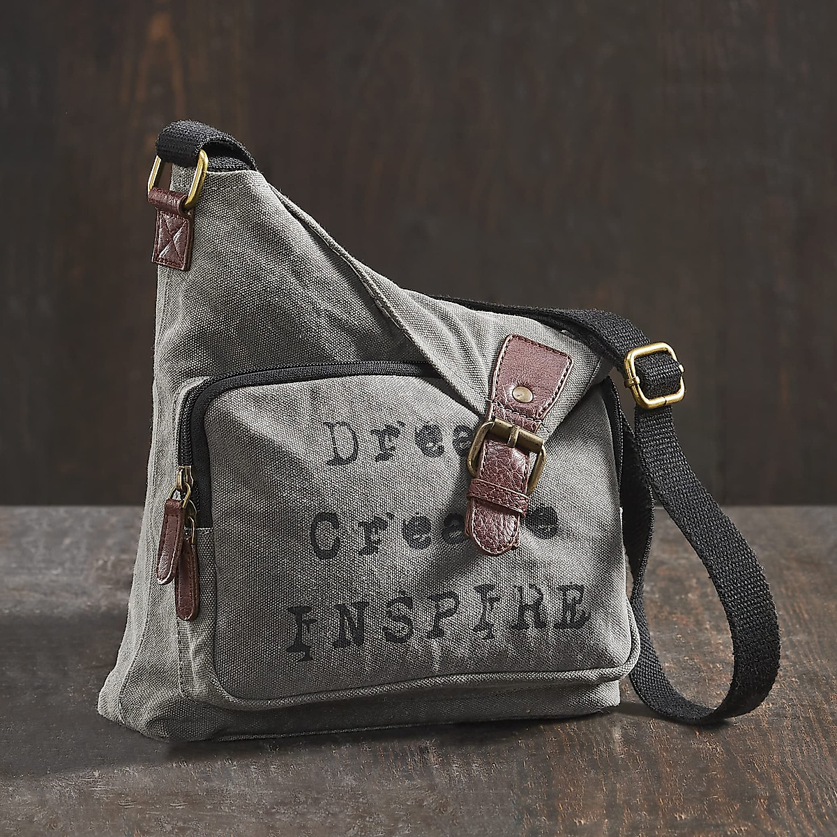 Mona B Dream Create Inspire Upcycled Canvas and Genuine Leather Trims Crossbody