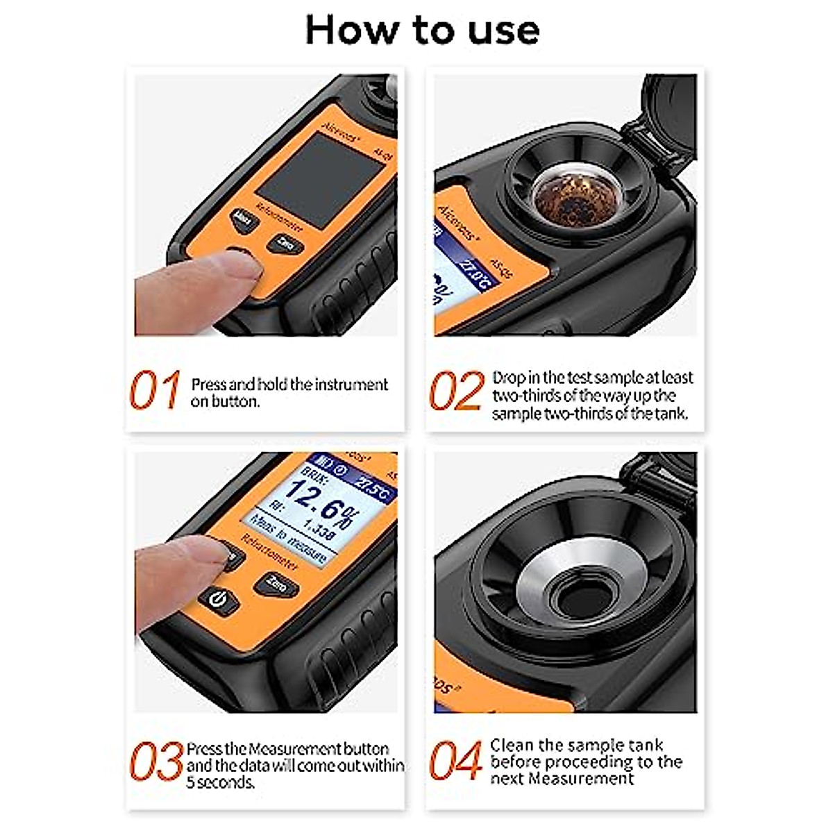 Aicevoos Digital Sugar Brix Refractometer brix Meter Automatic Temperature Compensation Range 0-35%，±0.2% Precision, Perfect for Fruits, Juices, Vegetables, Drinks and Coffee