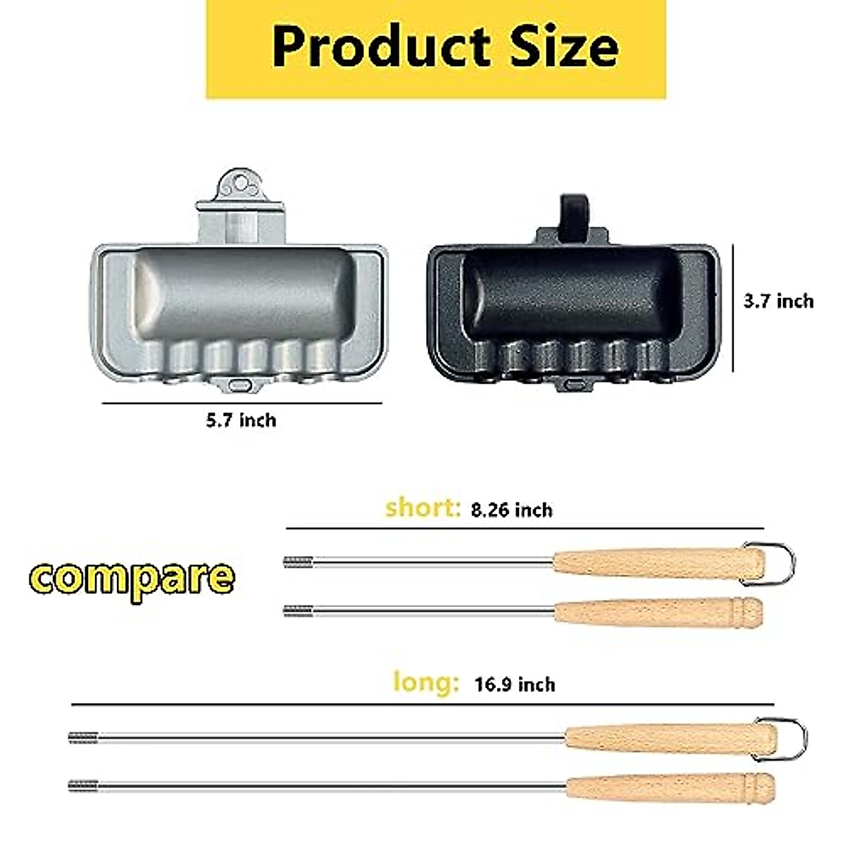 MINILIF Double-Sided Sandwich Baking Pan,Hot Sandwich Maker,Double Sided Frying Pan for Breakfast Omelets Pancakes, Frittata and Toast,Nonstick Sandwich Maker,Hot Dog Toaster(Long Handle)