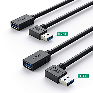 USB Extension Cable Right Angle USB Adapter, VCZHS 2 Pack Short USB 3.0 Extension Cable 1ft Right Angle 90 Degree USB Adapter, Left and Right Angle one Each
