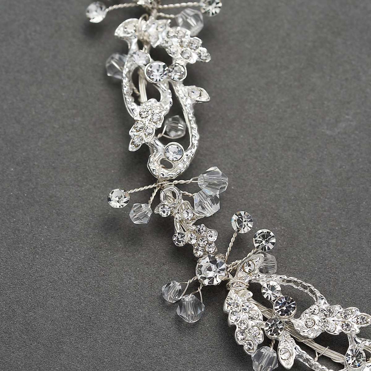 SWEETV Silver Wedding Headpieces for Bride Handmade Bridal Headband with Rhinestones Hair Accessories Hair Vine for Women