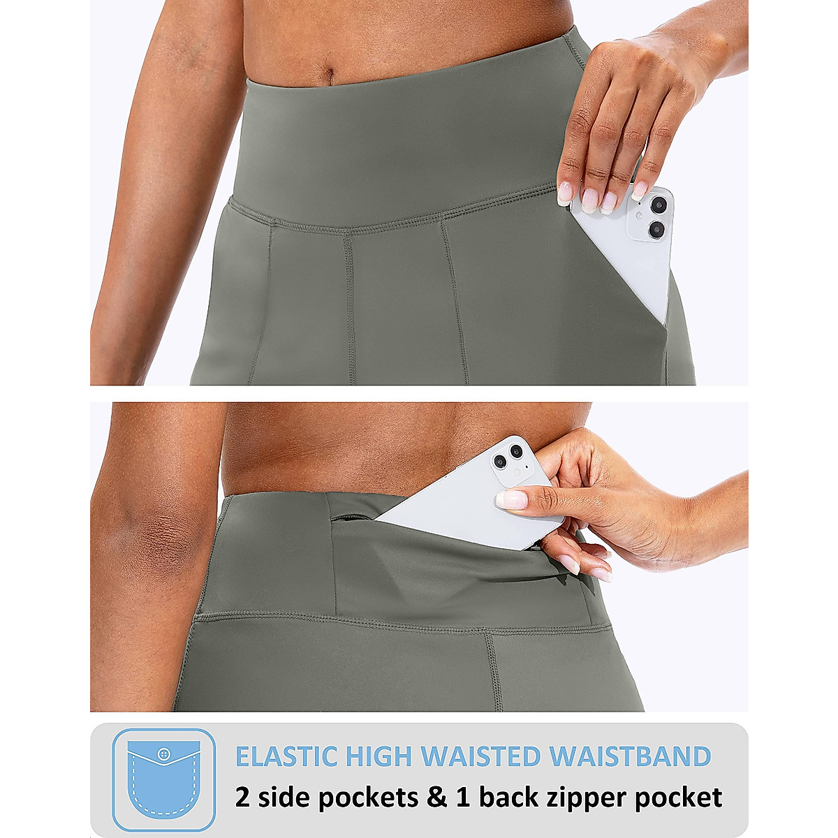 SANTINY Bermuda Shorts for Women with Zipper Pocket Womens High Waisted Long Shorts for Running Workout Athletic(Grey Sage_XL)