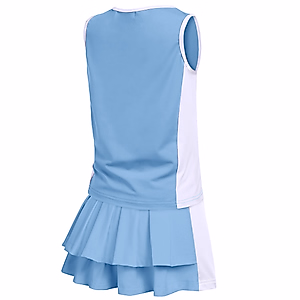 Zaclotre Girls Tennis Golf Dress Outfit Sleeveless Tank Top and Skorts Sets Sport Skirt with Shorts Light Blue