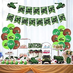 Camouflage Army Party decoration Birthday Party, Cake with 3D Paper Centerpiece Camouflage Spiral Hanging Decoration Cake Planting Flag