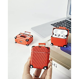 Case for Airpods,Suitcase Trunk Design Airpods Caser Compatible for Apple Airpods 1,2,3&Pro,Travel Enthusiast (AirPods 3,Orange)