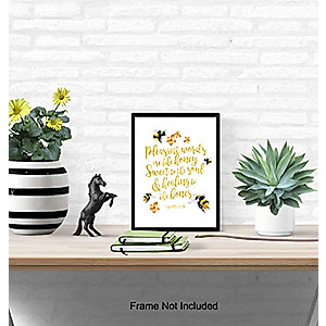 Honey Bee Decor - Bee Wall Decor - Bee Wall Art - Inspirational Religious Wall Decor - Proverbs Bible Study - Christian Gifts for Women - Bible Verses Wall Decor - Spiritual Holy Scriptures Wall Art