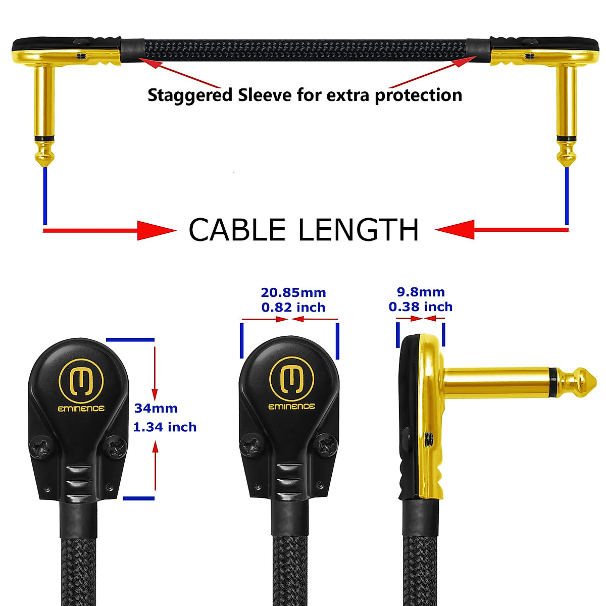 2 Units - 3 Foot - Audioblast - HQ-1 - Ultra Flexible - Dual Shielded (100%) - Instrument Effects Pedal Patch Cable w/Low-Profile, R/A Gold Pancake TS (6.35mm) Plugs & Dual Staggered Boots