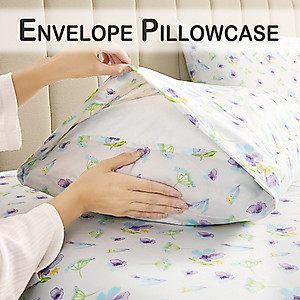 Softan Floral Full Sheet Set Blue Dandelion Flower Bed Sheets Double Printed Sheets - 4 Piece Soft Microfiber Patterned Fitted Sheets Full with 15" Deep Pocket