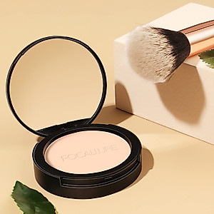 FOCALLURE Flawless Pressed Powder, Control Shine & Smooth Complexion, Pressed Setting Powder Foundation Makeup, Portable Face Powder Compact, Long-Lasting Matte Finish, Porcelain