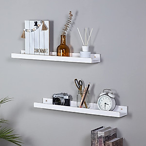 COLLECTIVE HOME - Floating Shelves Set of 2, Photo Picture Ledge Shelves, Rustic Wood Wall Mount Shelves for Bedroom, Living Room, Office, Kitchen, 23 Inch, White