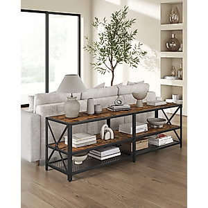 VASAGLE TV Stand, TV Console for TVs Up to 65 Inches, TV Table, 55.1 Inches Width, TV Cabinet with Storage Shelves, Steel Frame, for Living Room, Bedroom, Rustic Brown and Black ULTV094B01