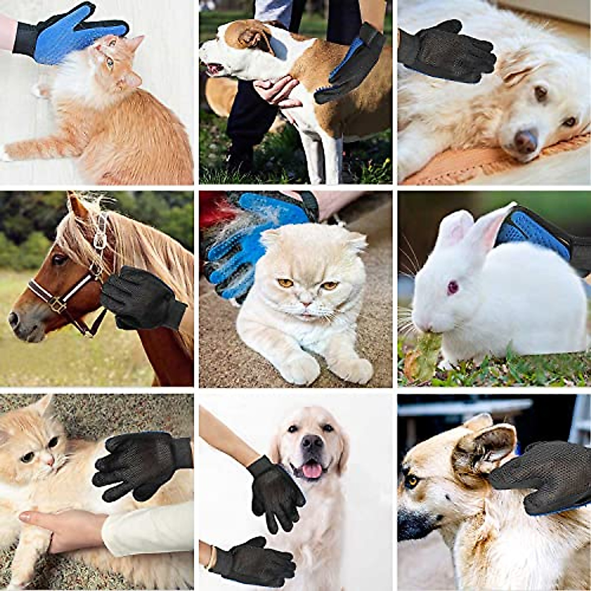 NYJUCL Shedding Gloves for Dogs & Cats, Pet Grooming Bathing Washing Hair Remover Brush Fur Mitts, for Cat Dog Horse Rabbit Animal, 1 Pair(One Size Fits All)