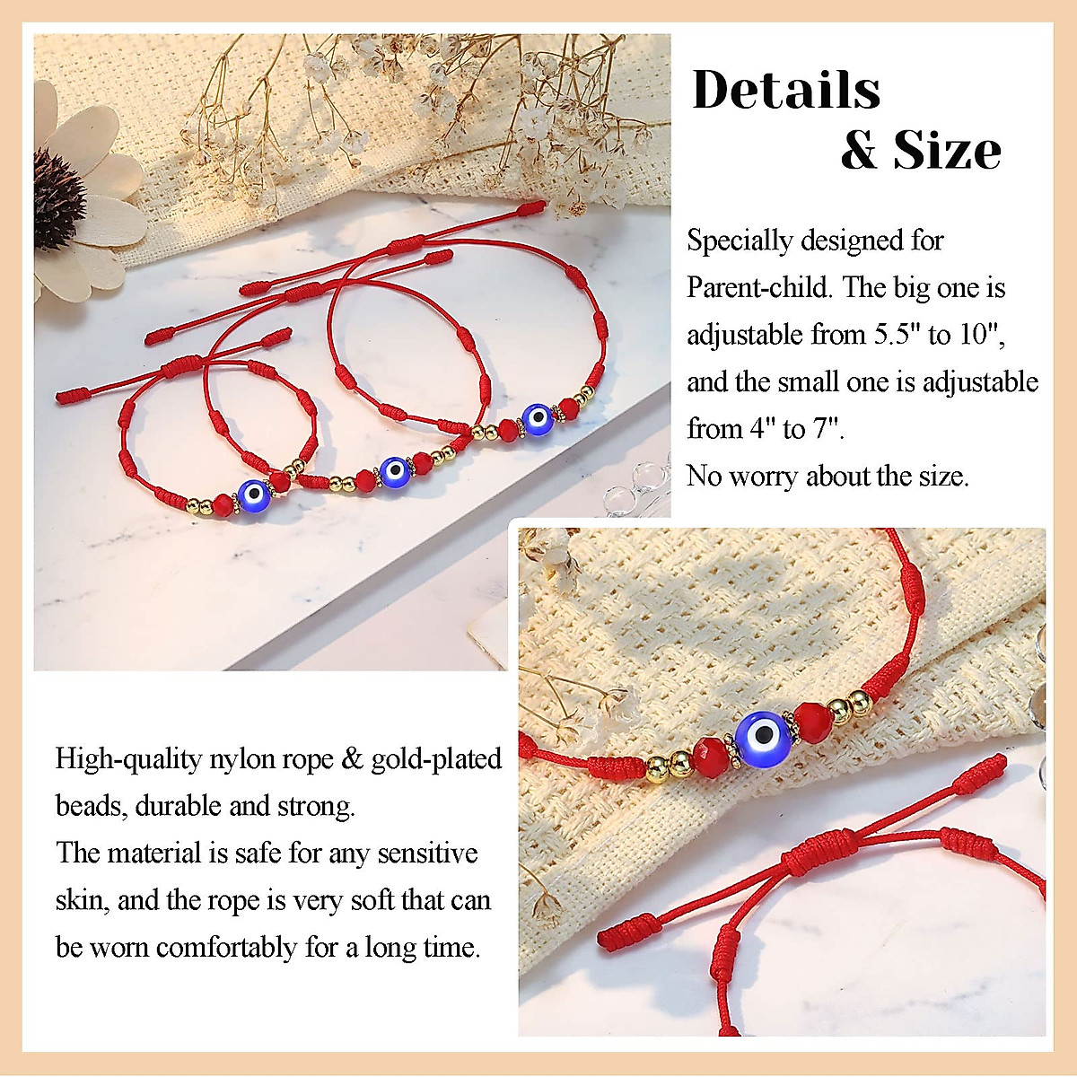 UNGENT THEM Evil Eye Bracelets Mal De Ojo Red String Kabbalah Protection Mommy and Me Back to School Bracelet for Women Boy Girls Son Daughter Family