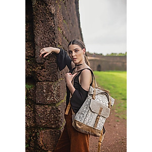 Myra Bag Classy Leather & Upcycled Canvas Backpack S-1237