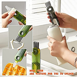 3 Pack 3 in 1 Multifunctional Gap Cleaning Brush Tiny Bottle Cup Lid Detail Brush Mini Crevice Cleaning Brush Multipurpose Straw Cleaner Brush for Home Kitchen Cleaning (Green)