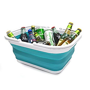 SAMMART 15.5L (4.1 Gallon) Collapsible Tub with Handle - Portable Outdoor Picnic Basket/Crater - Foldable Shopping Bag - Space Saving Storage Container (Bright Blue)