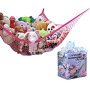 MiniOwls Toy Storage Hammock Plush Toy Organizer for Kids – Fits 20-30 Soft Teddies, Girl’s Bed or Playroom Decor (Pink, Large)