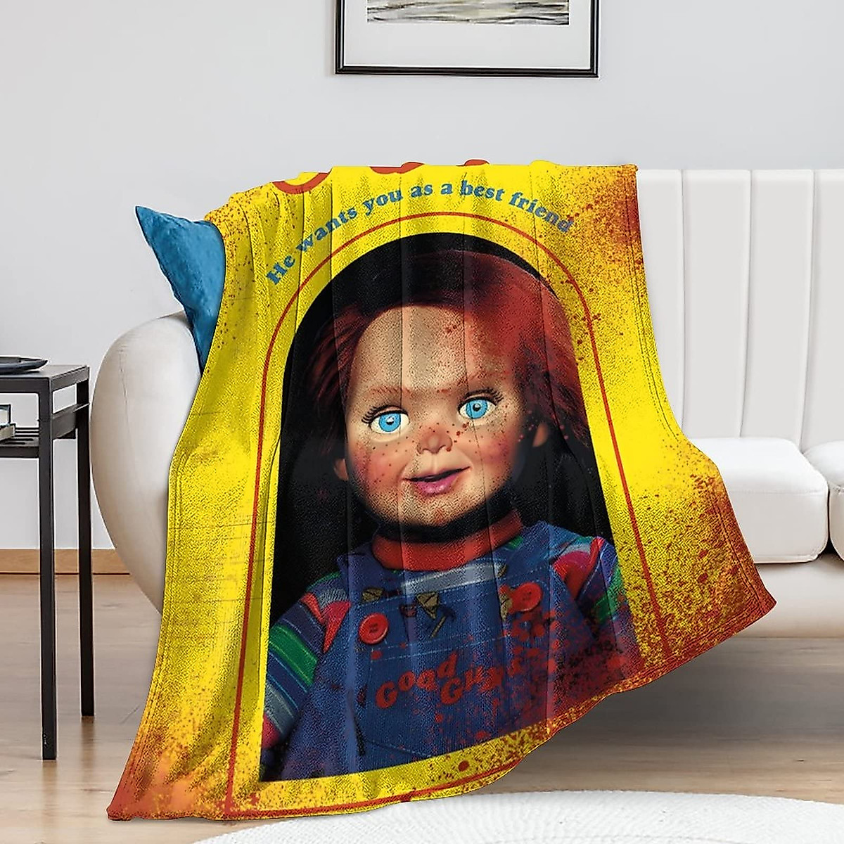 Childs Play Chucky Printed Flannel Blanket Lightweight Throw Blanket Ultra-Soft Micro Fleece Blanket Seasons Warm and Comfortable Plush BlanketTugeibec 30"x40"