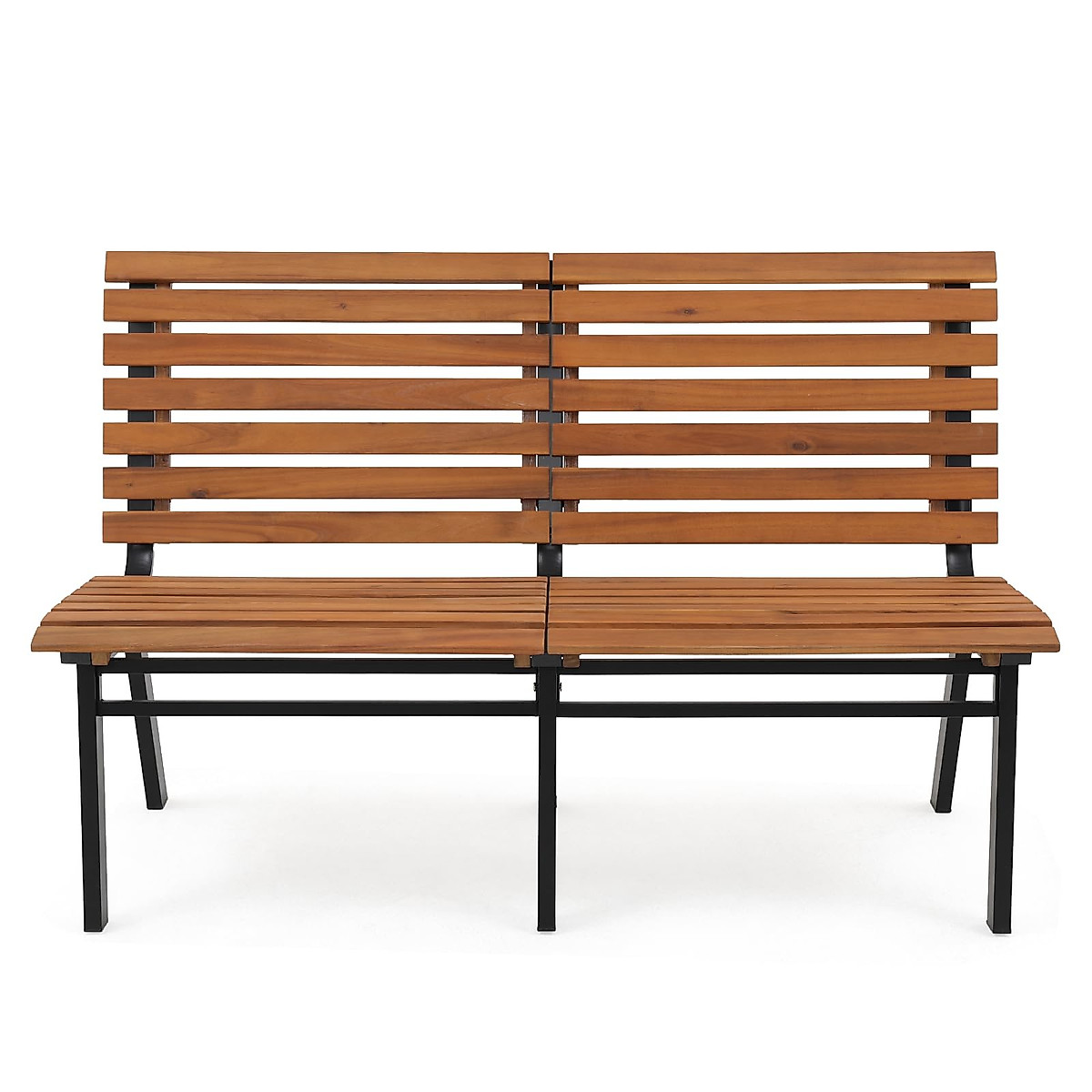 Verano Garden 54 Inches Outdoor Acacia Wood Bench, Oil Finished Armless Garden Bench with Slatted Seat & Steel Frame for Garden, Park, Porch, Yard, Deck (54.1" L×22.6" W×34.3" H)