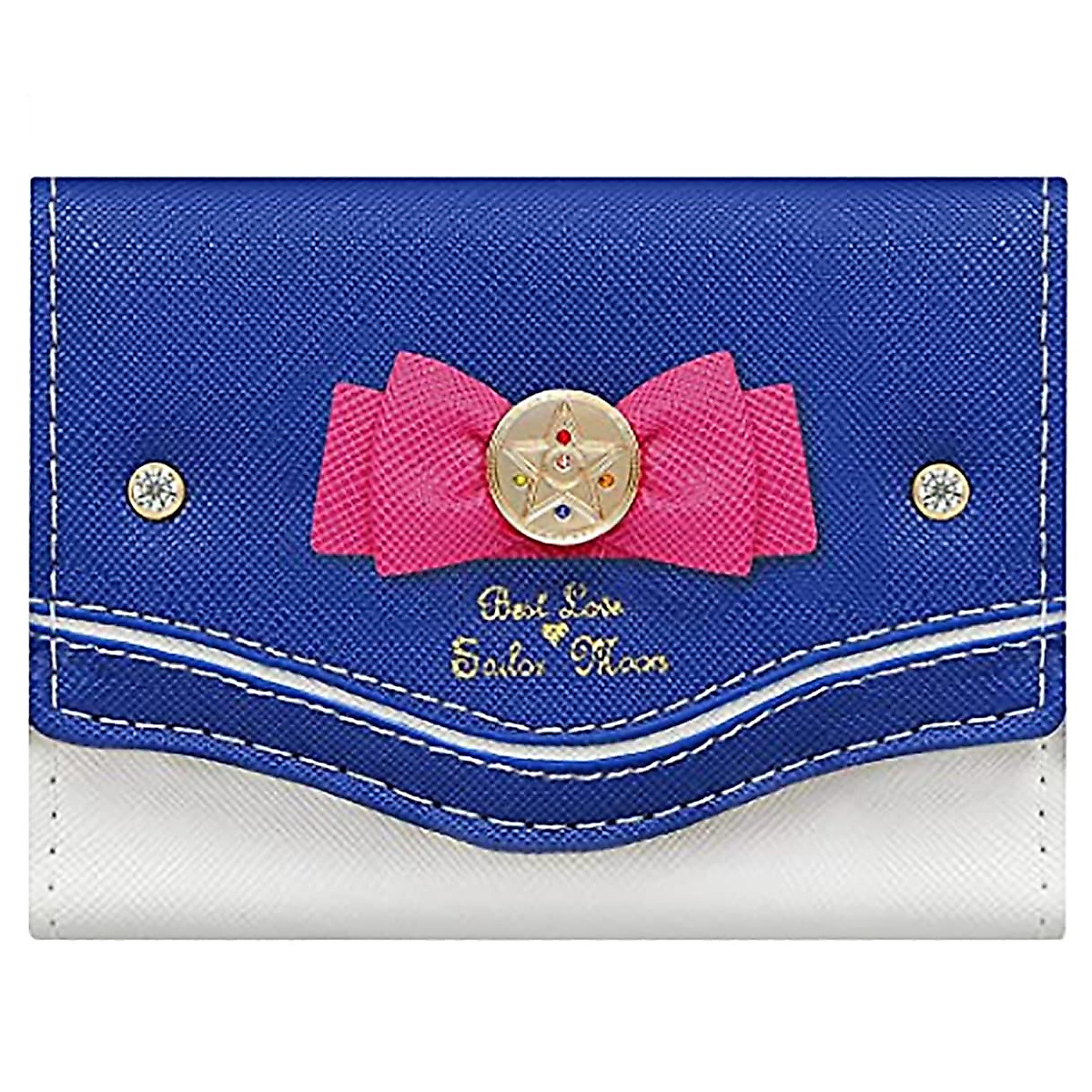 YaJaMa Sailor Moon Women Small Wallet PU Leather Bowknot Kawaii Tsukino Usagi Trifold Credit Card Holder Case for Girls (Dark Blue)