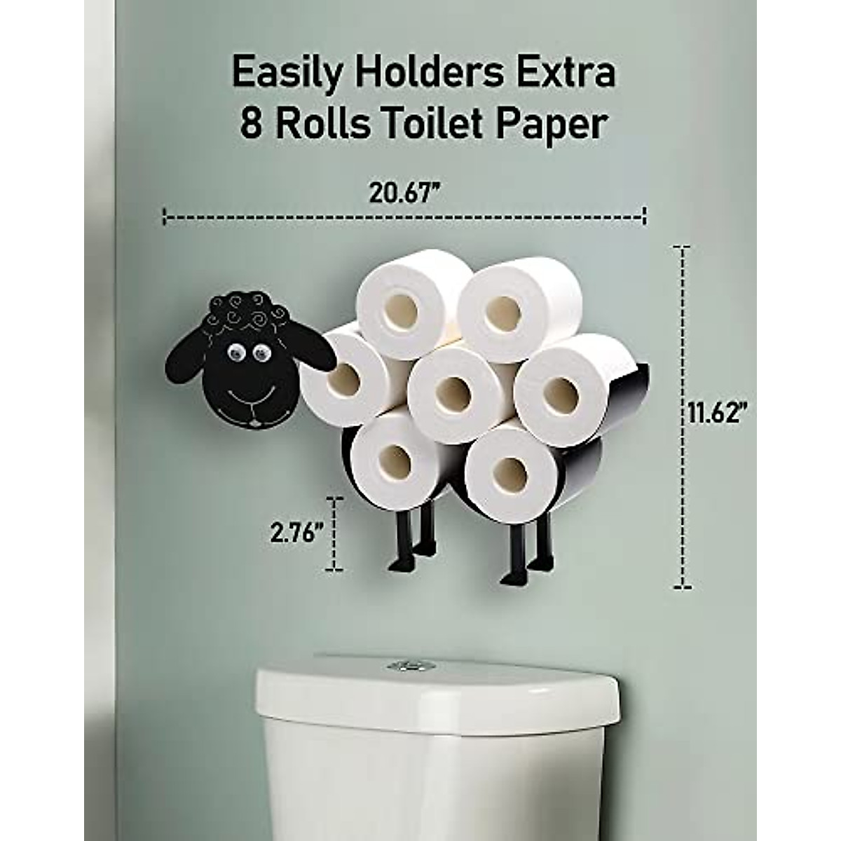 Sheep Toilet Paper Holder Stand, Cute Metal Wall Mount Toilet Paper Storage for 8 Rolls, Funny Animal Handwork Bathroom Gift Tissue Organizer Baskets