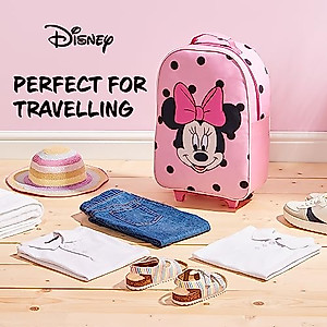 Disney Stitch Kids Suitcase for Girls Foldable Trolley Hand Luggage Bag Carry On Minnie Mouse Travel Bag with Wheels Cabin Bag Wheeled Bag with Handle Frozen Trolley Suitcase Girls (Pink Minnie)