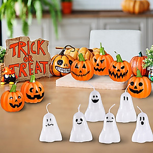 MTLEE 12 Pcs Halloween Ghost Candles Cute White Ghost Candle Spooky Halloween Pumpkin Candles Aesthetic Ghost Decor Goth Gifts for Room Home Bedroom Table Decorations, 12 Styles