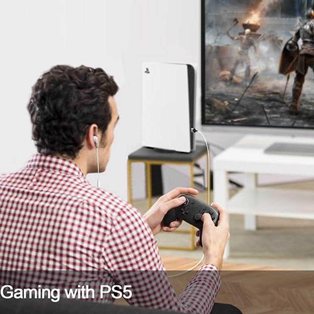 DUKABEL USB In-ear Headphones, USB PC Earbuds with Noise Cancellation for PC/PS4/PS5, White Gaming Earphone Headset with Microphone for Live Conference, Video Calls, Broadcasting, On-line Work