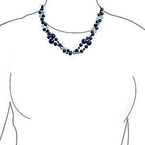 Bling Jewelry Long Wrap Around Layer Blue Shades Aqua Quartz Blue Lapis Black Onyx Gemstone Ball Bead Strand Necklace For Women 40 Inch
